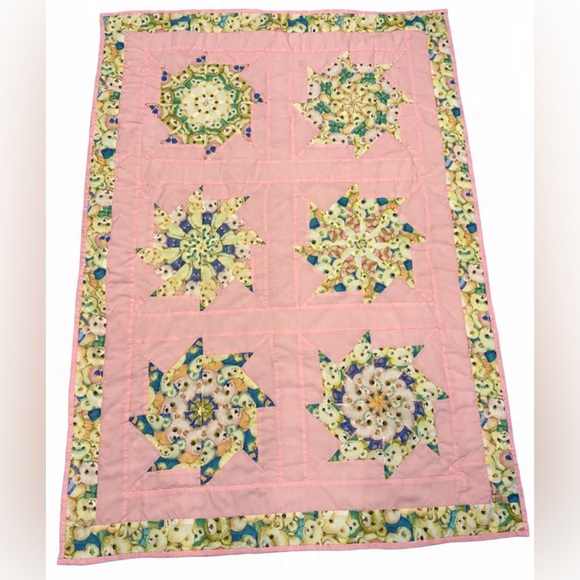 Bedding | Handmade Pink Bay Quilt With Teddy Bear Star Pattern | Poshmark